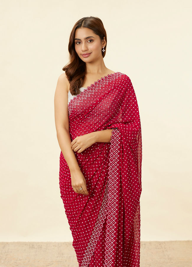 Buy Berry Red Stone Work Saree Online in the USA @Mohey - Saree for Women
