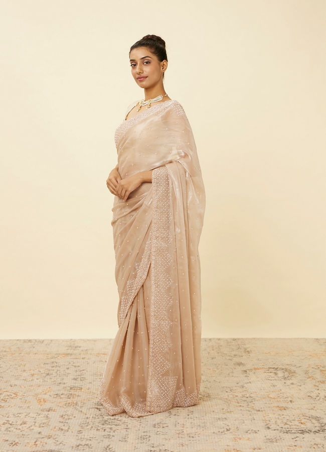 Buy Beige Saree with Mirror Work Online in India @Mohey - Saree for Women