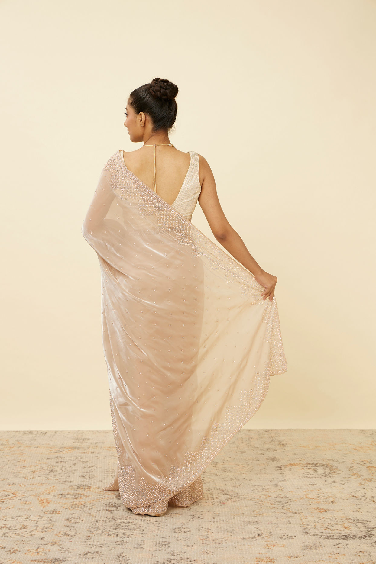 Buy Beige Saree with Mirror Work Online in India @Mohey - Saree for Women