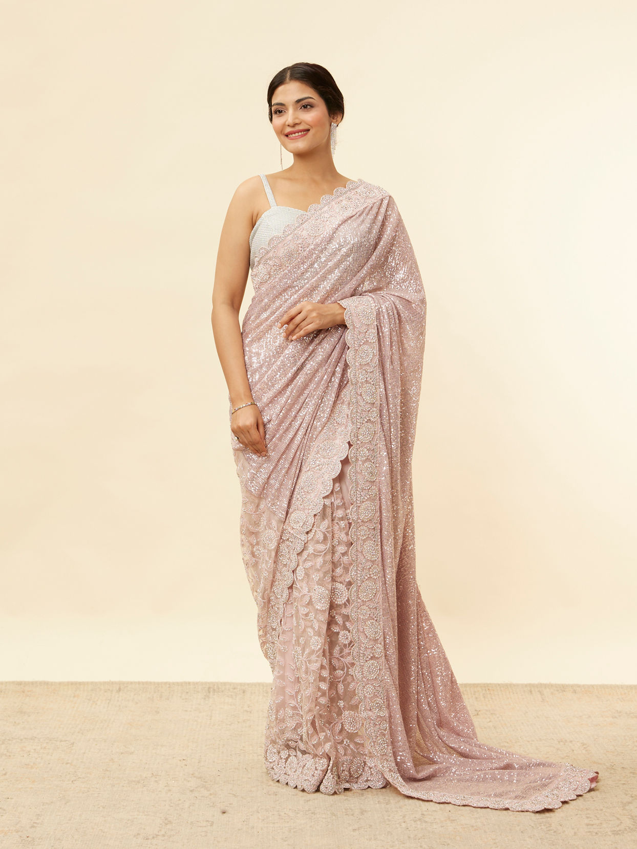 Buy Pastel Purple Bel Buti Patterned Stone Work Saree Online in India ...