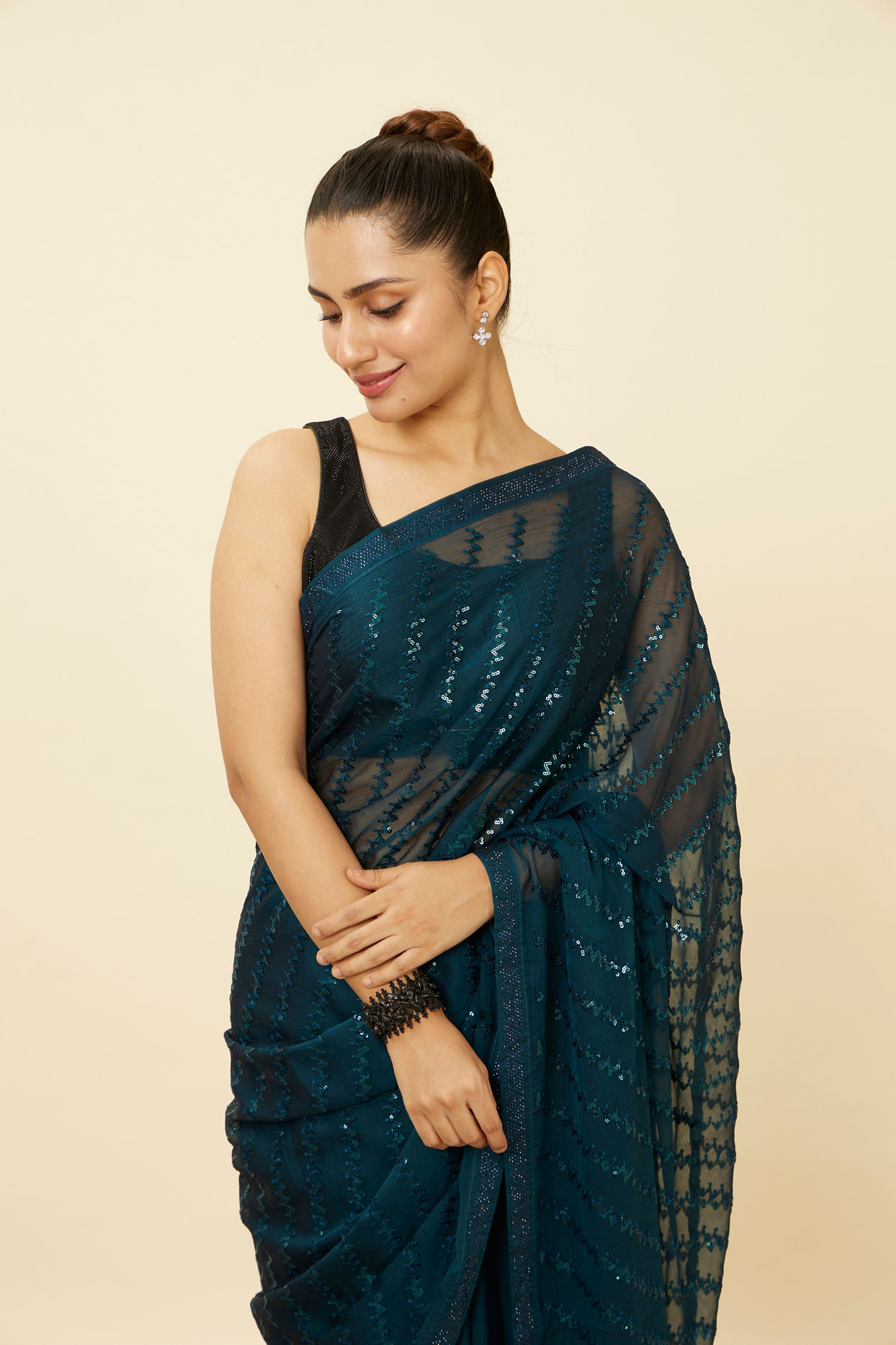 Buy Azure Blue Chevron Patterned Saree Online in the UK @Mohey - Saree ...