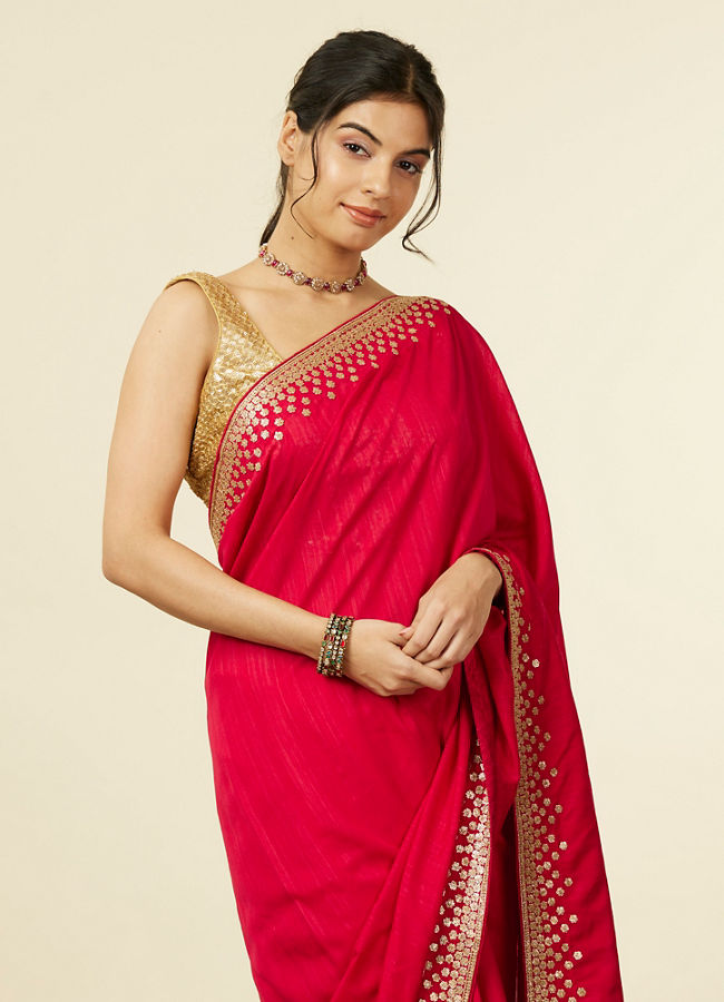 Buy Dark Red Floral Sequinned Saree with Tassels Latkans Online in ...