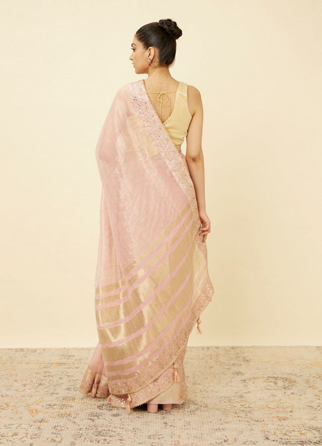 Buy Rose Shadow Pink Saree with Floral Patterned Borders Online in ...