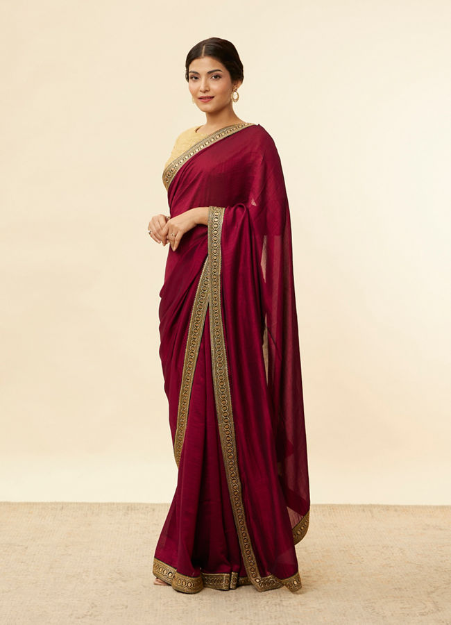 Buy Rose Red Embroidered Border Saree Online in India @Mohey - Saree ...