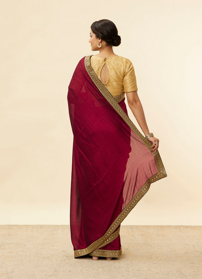 Buy Rose Red Embroidered Border Saree Online in India @Mohey - Saree ...