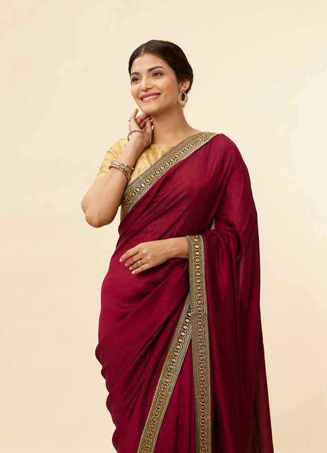 Buy Rose Red Embroidered Border Saree Online in India @Mohey - Saree ...