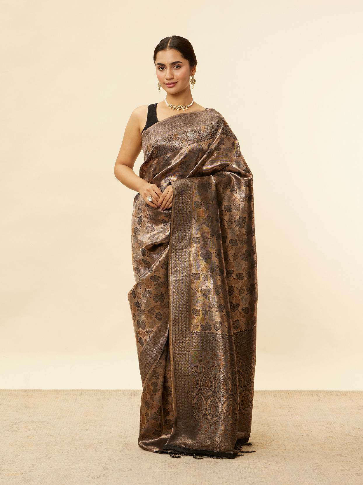 Buy Midnight Black Lotus Leaf Patterned Saree Online in India @Mohey ...