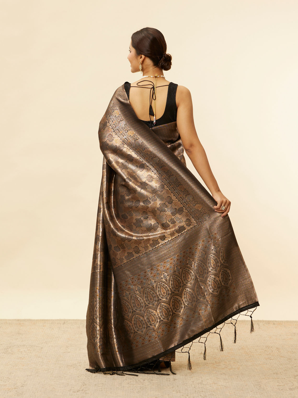 Buy Midnight Black Lotus Leaf Patterned Saree Online in India @Mohey ...