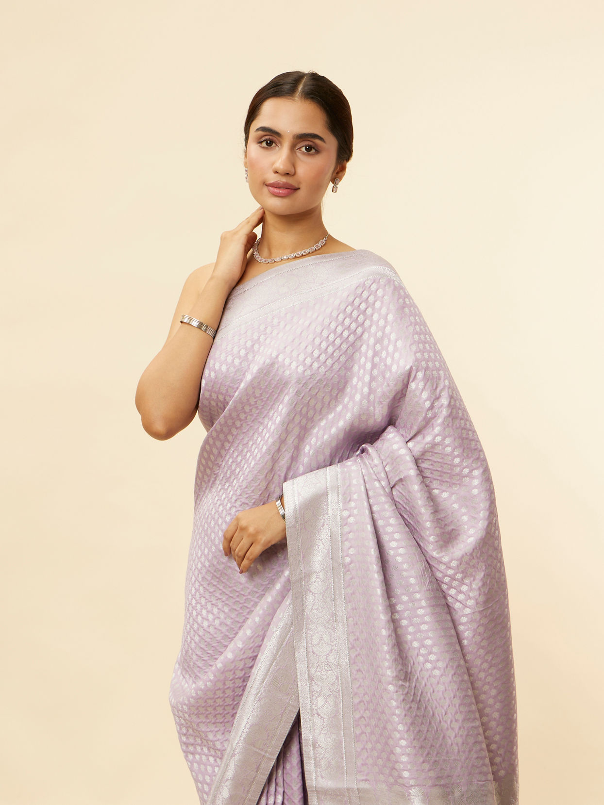 Buy Lavender Zari Floral Buta Motifs Saree Online in the USA @Mohey ...