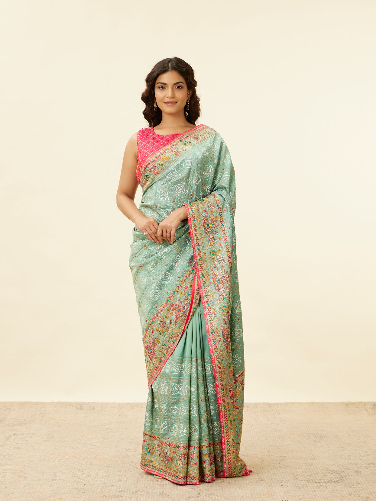 Buy Sea Green Village Art Embroidered Saree Online in the USA @Mohey ...
