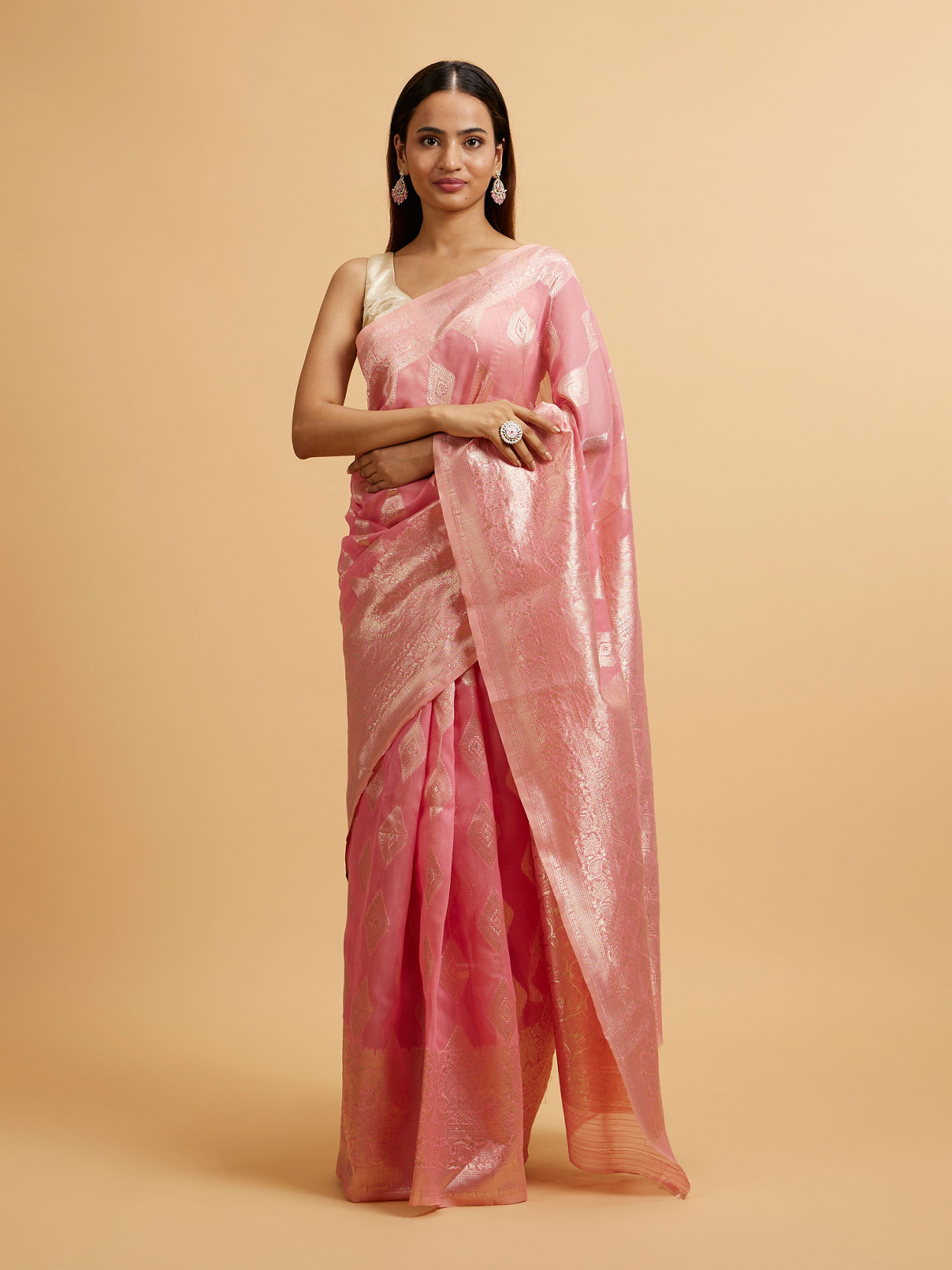 Buy Elegant Pink Silk with Intricate Zari Weave Saree Online in India ...