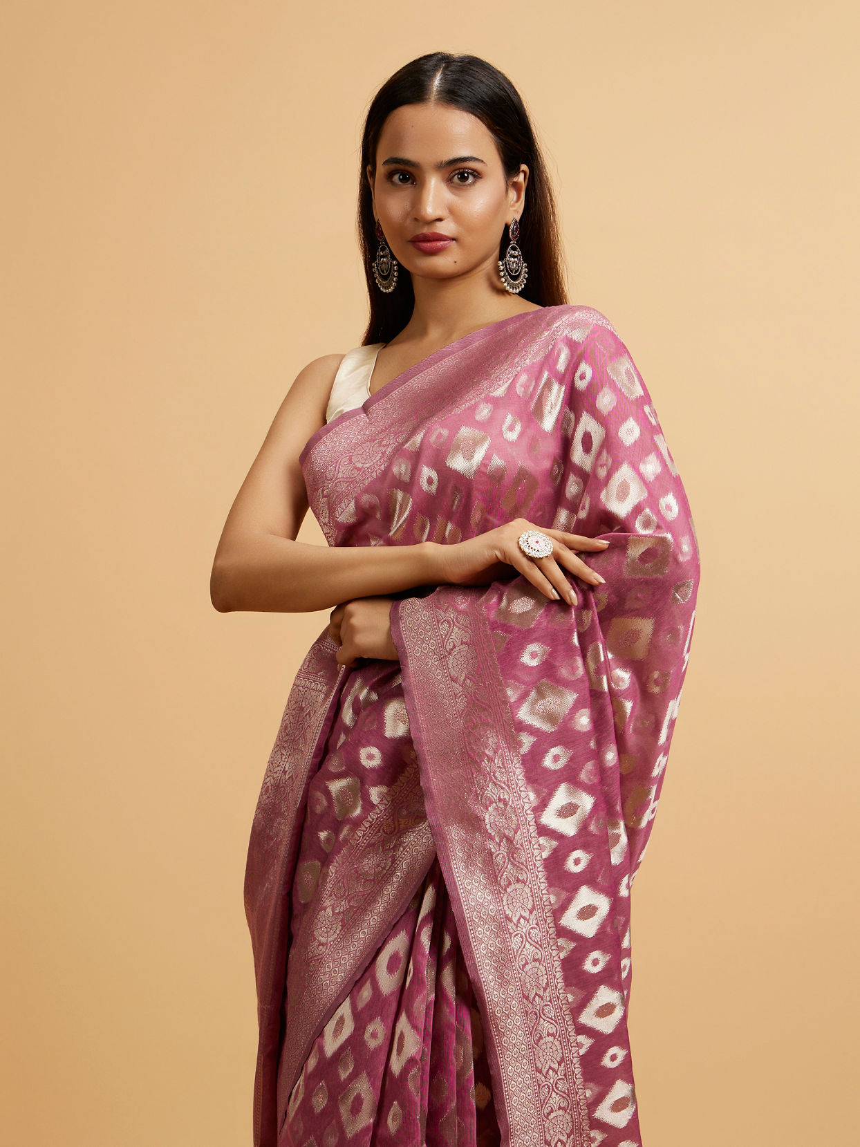 Buy Purple Ikat Diamond Patterned Saree Online in India @Mohey - Saree ...