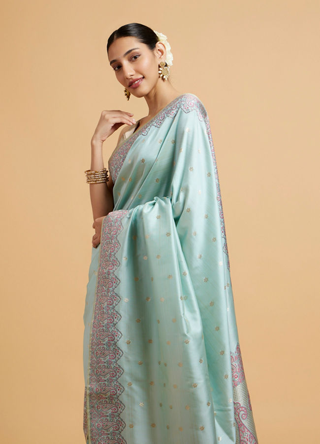 Buy Powder Blue Floral Buta Patterned Saree with Paisley Border Online ...