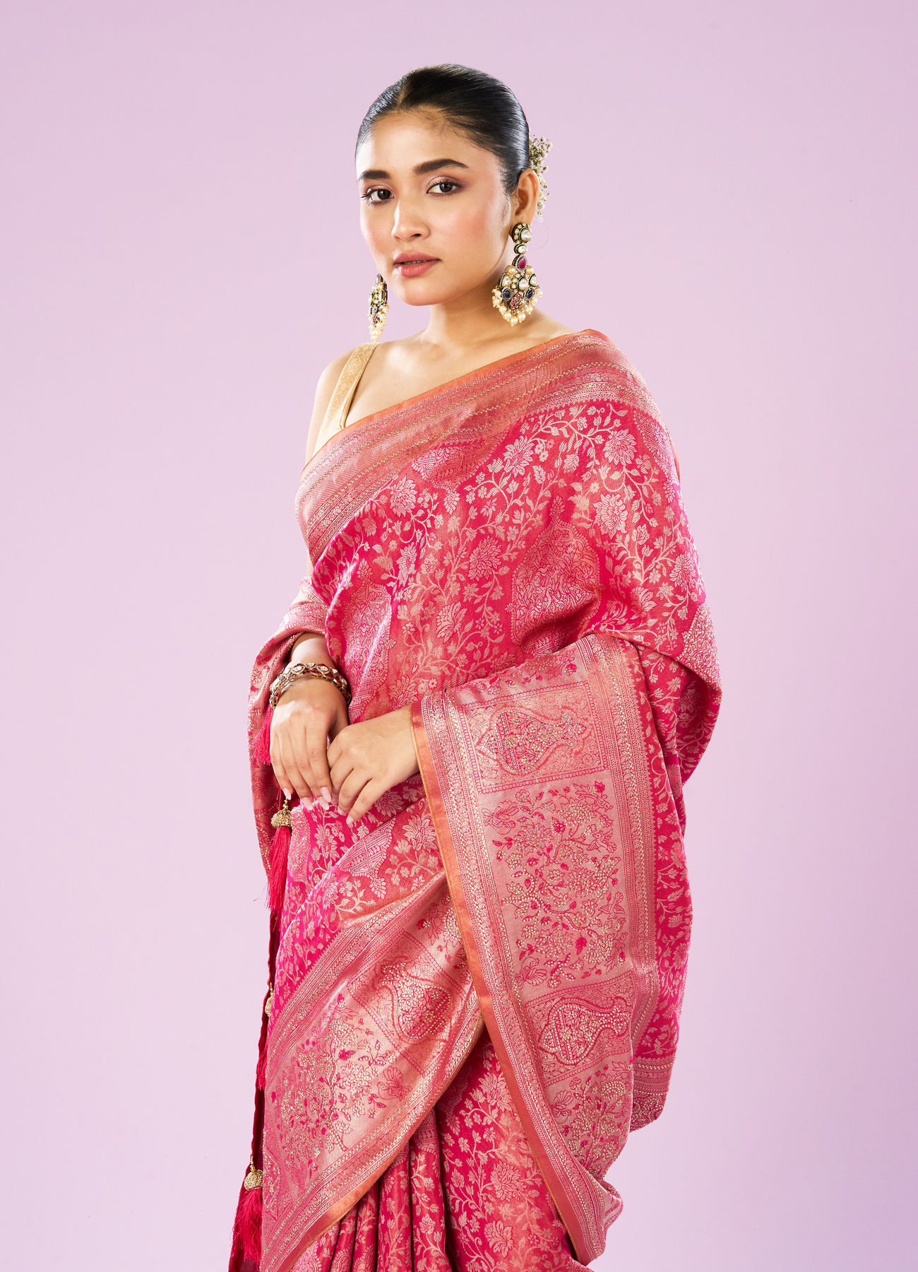 Buy Radiant Rani Pink Saree Online in Australia @Mohey - Saree for Women