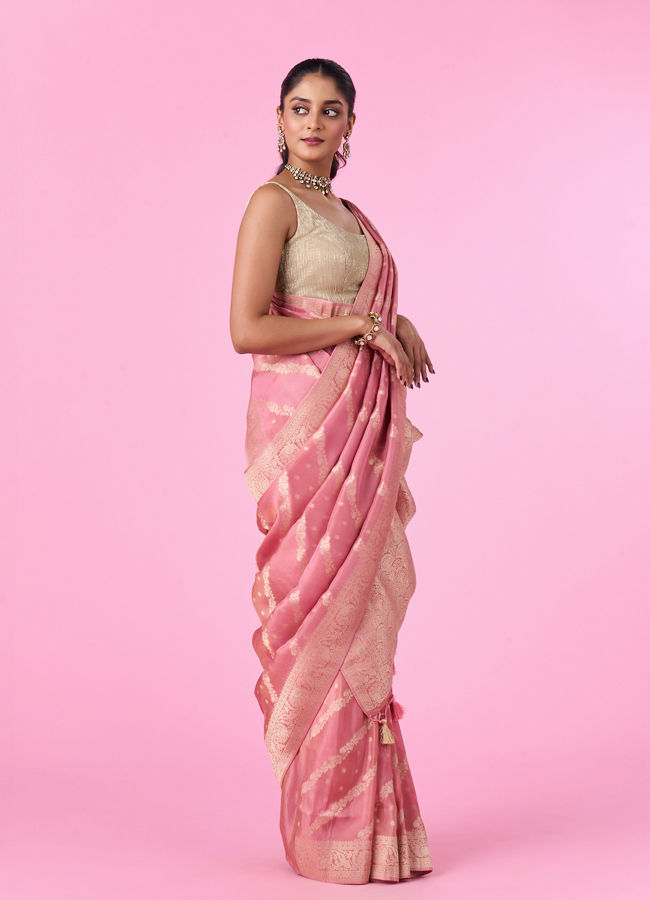 Buy Emerald Pink Elegance Banarasi Saree Online in the USA @Mohey ...