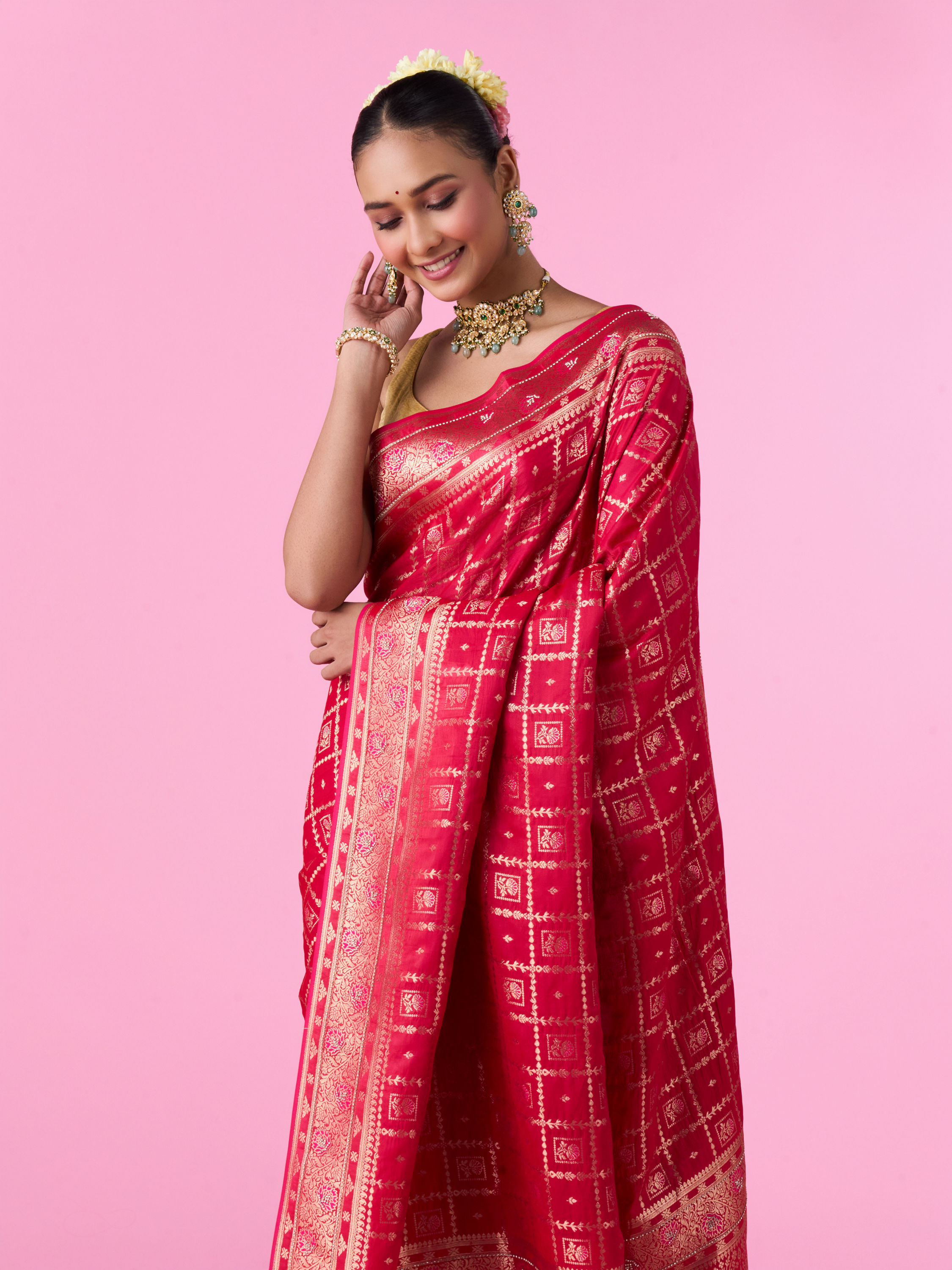 Buy Glamorous Pink Fantasy Banarasi Saree Online in India @Mohey ...