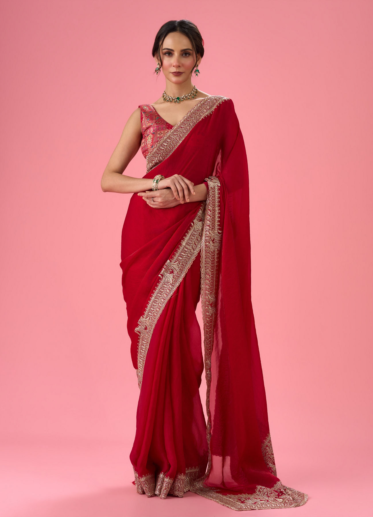 Buy Ravishing Rani Pink Saree Online in India @Mohey - Saree for Women