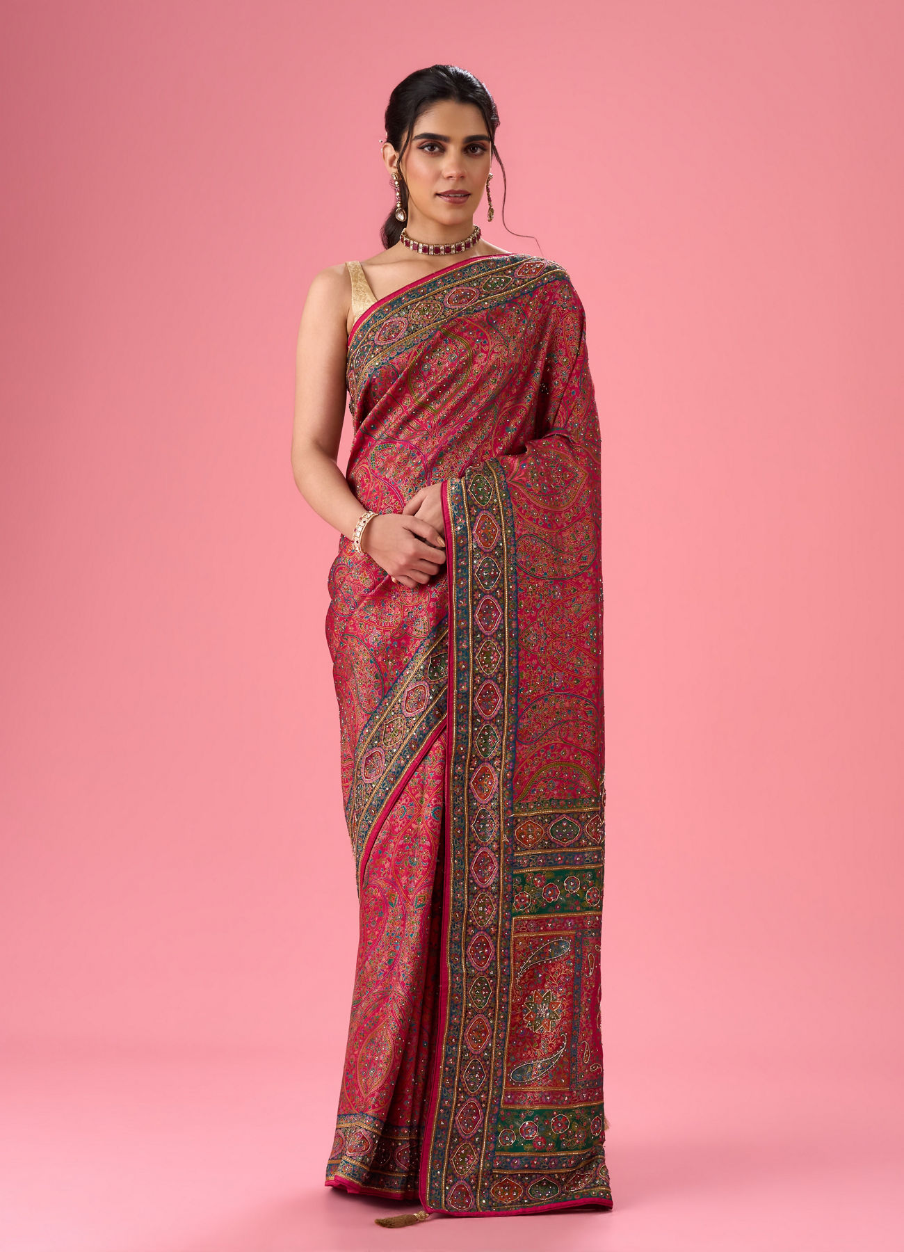 Buy Ravishing Rani Pink Saree Online in India @Mohey - Saree for Women