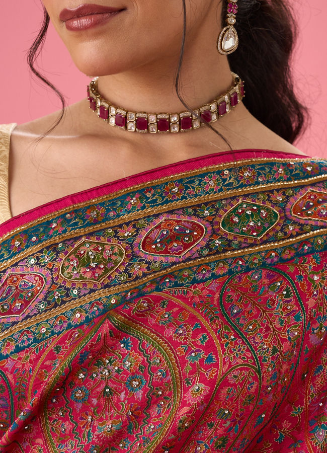 Buy Ravishing Rani Pink Saree Online in the USA @Mohey - Saree for Women