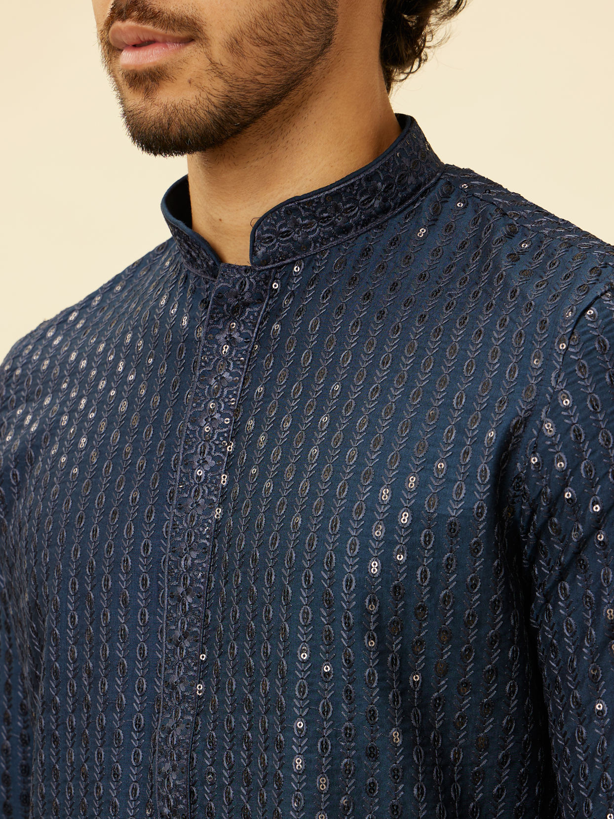 Buy Indigo Blue Petal String Patterned Kurta Set Online in India ...