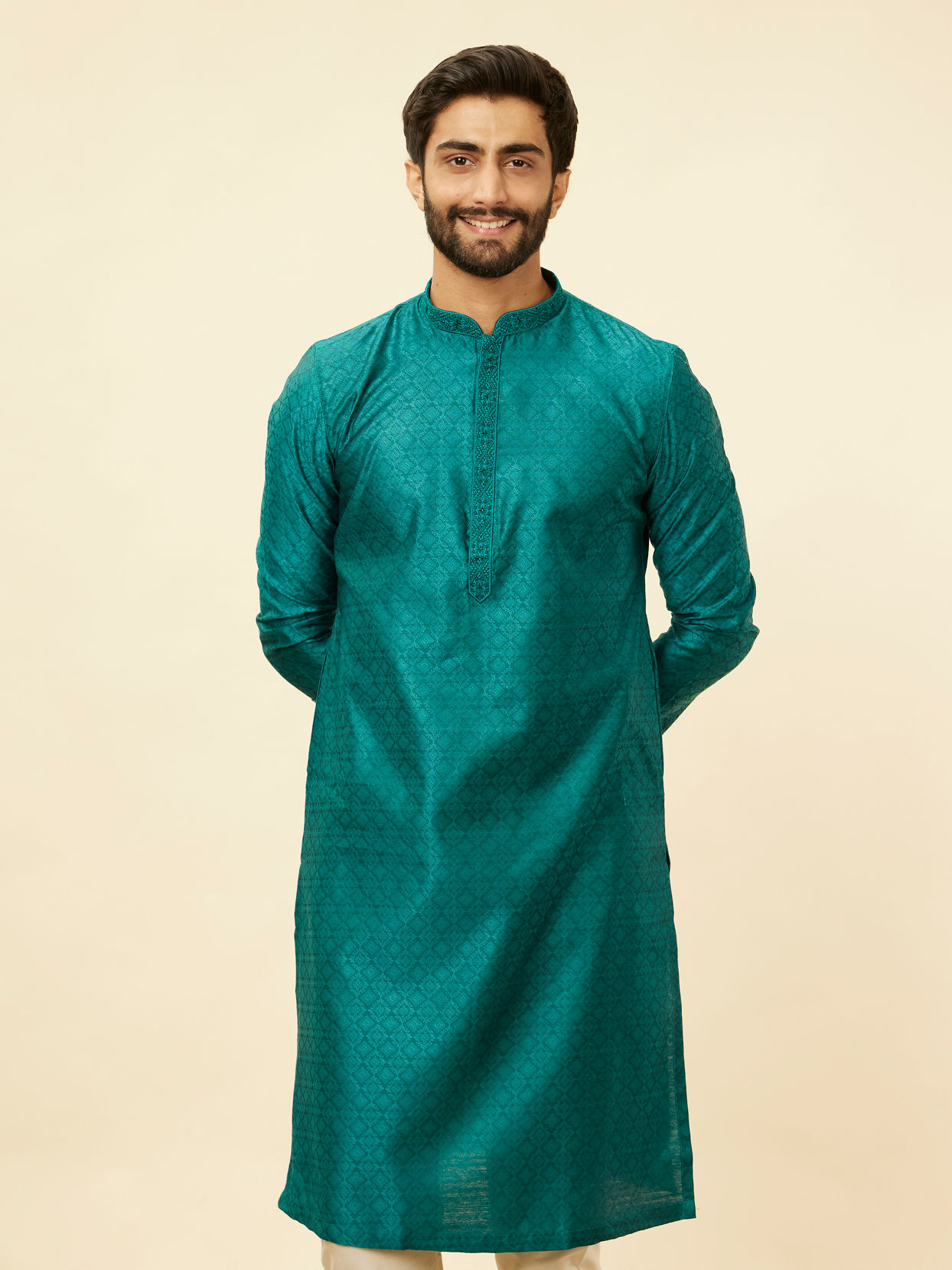 Buy Teal Blue Moroccan Patterned Kurta Set Online in India @Manyavar ...