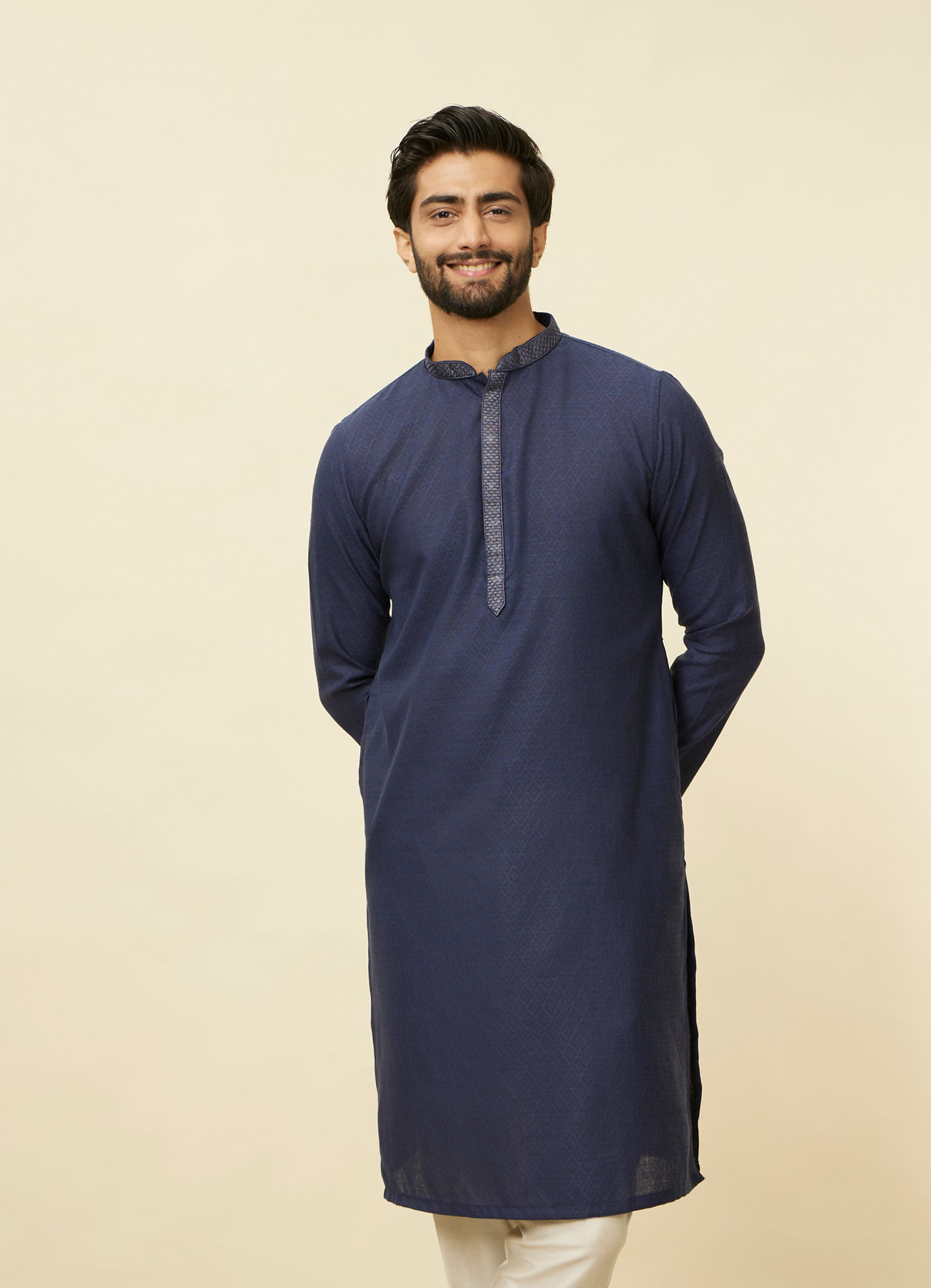 Buy Navy Blue Diamond Patterned Kurta Set Online in the USA @Manyavar ...