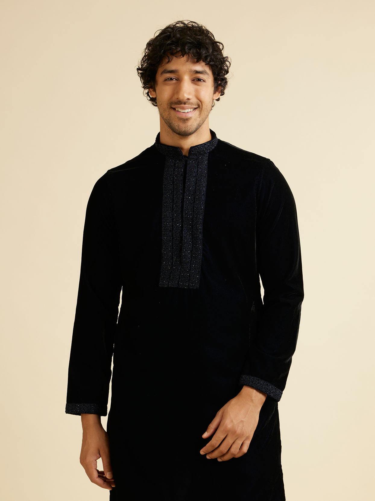 Buy Dark Blue Kurta Set with Embroidered Neckline Online in India ...