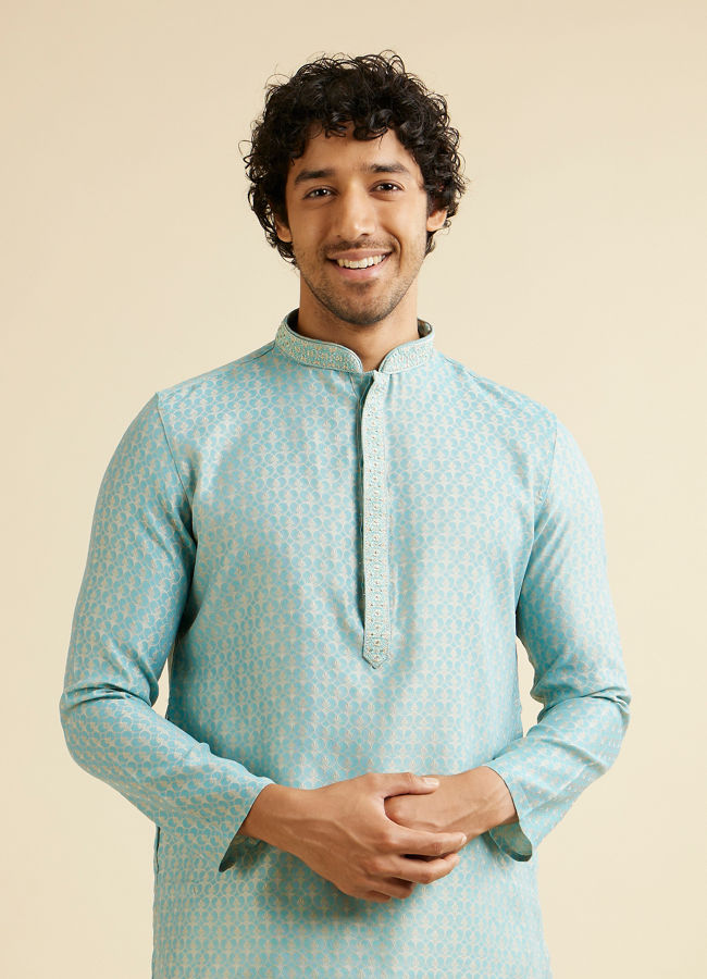 Buy Aqua Green Jaal Patterned Kurta Set Online in India @Manyavar ...