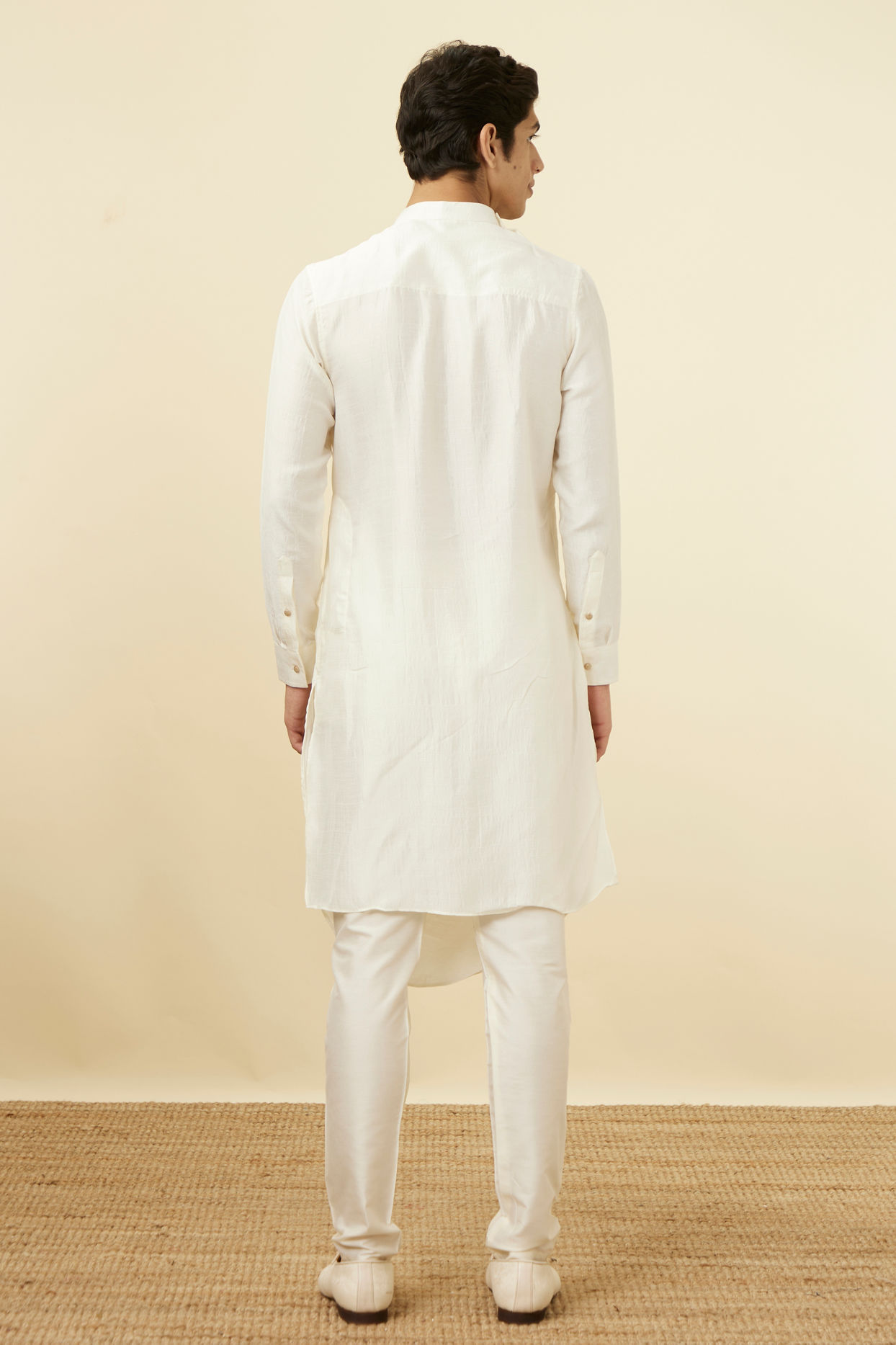 Buy Warm White Side Open Kurta Set Online in the USA @Manyavar - Kurta ...