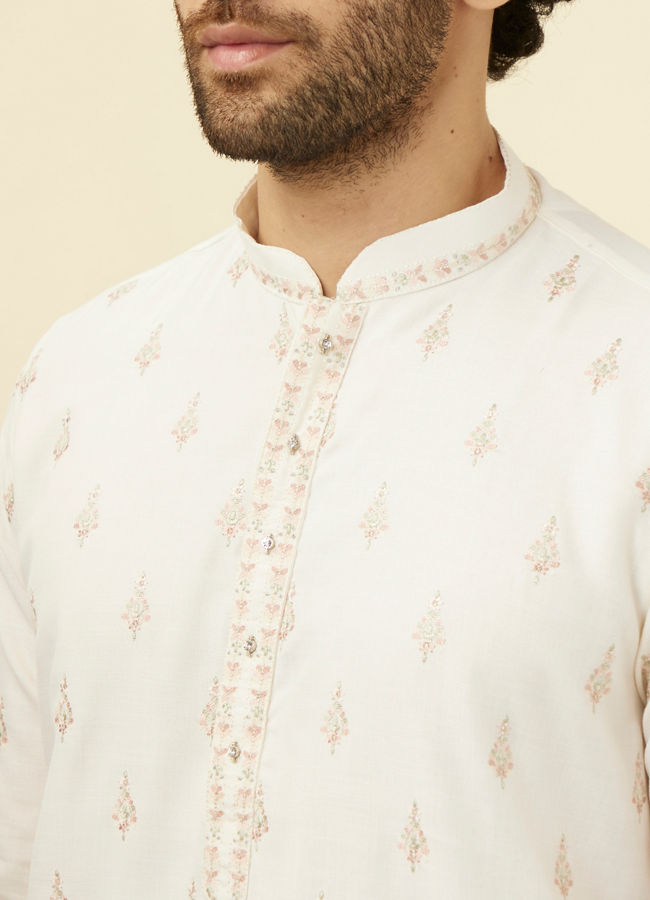 Buy Light Cream Thread Embroidered Kurta Pajama Online in India ...