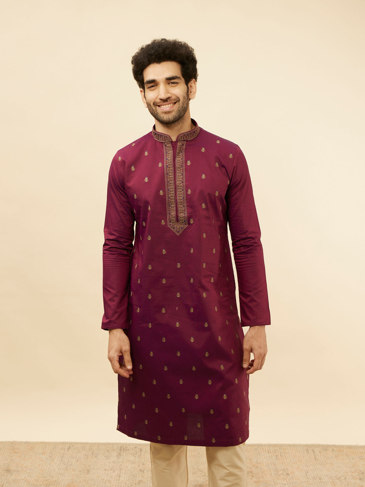 Buy Maroon Fern and Buta Embroidered Kurta Set Online in India ...