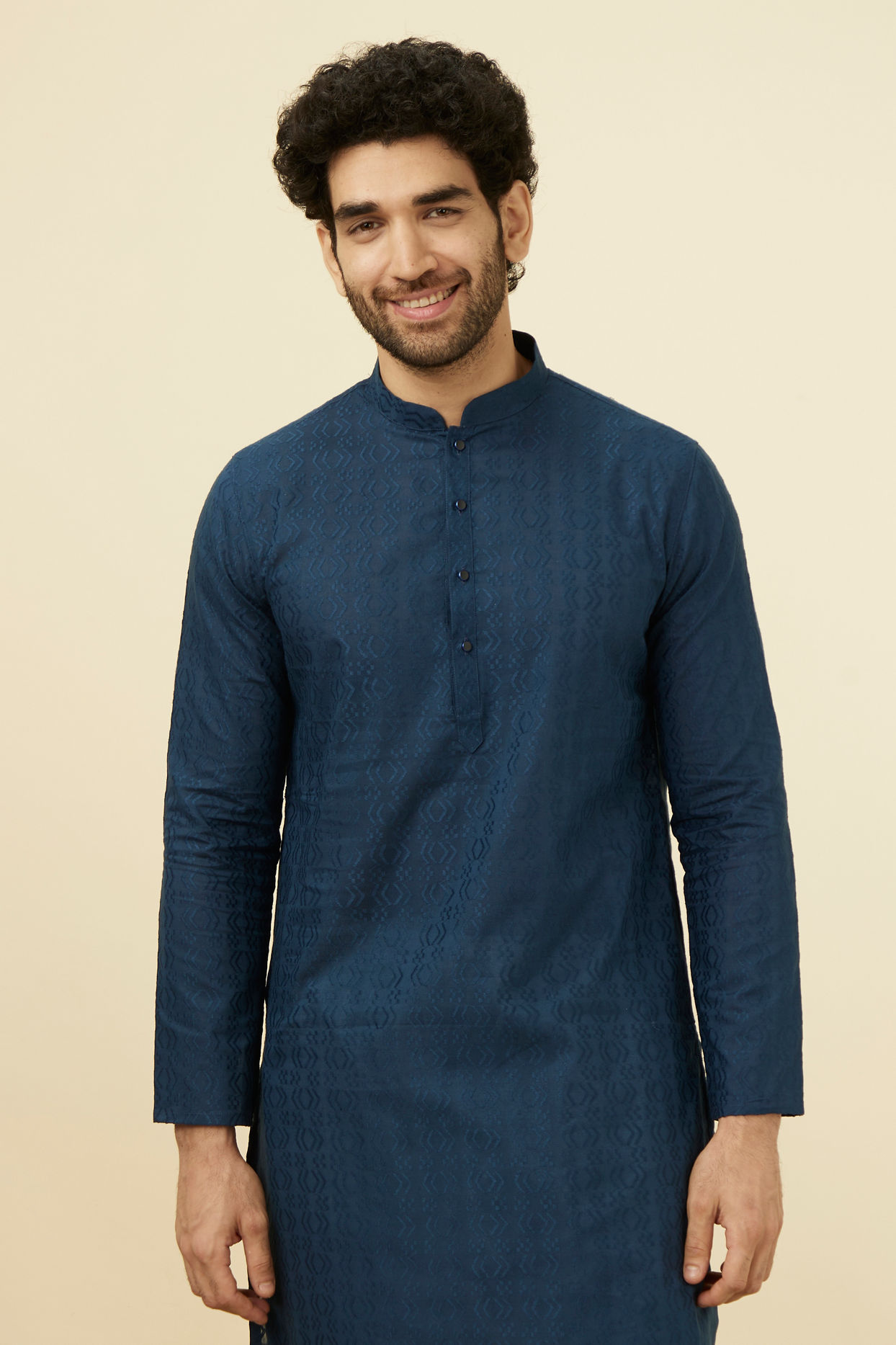 Buy Space Blue Self Patterned Kurta Set Online In The Usa Manyavar Kurta Pajama For Men