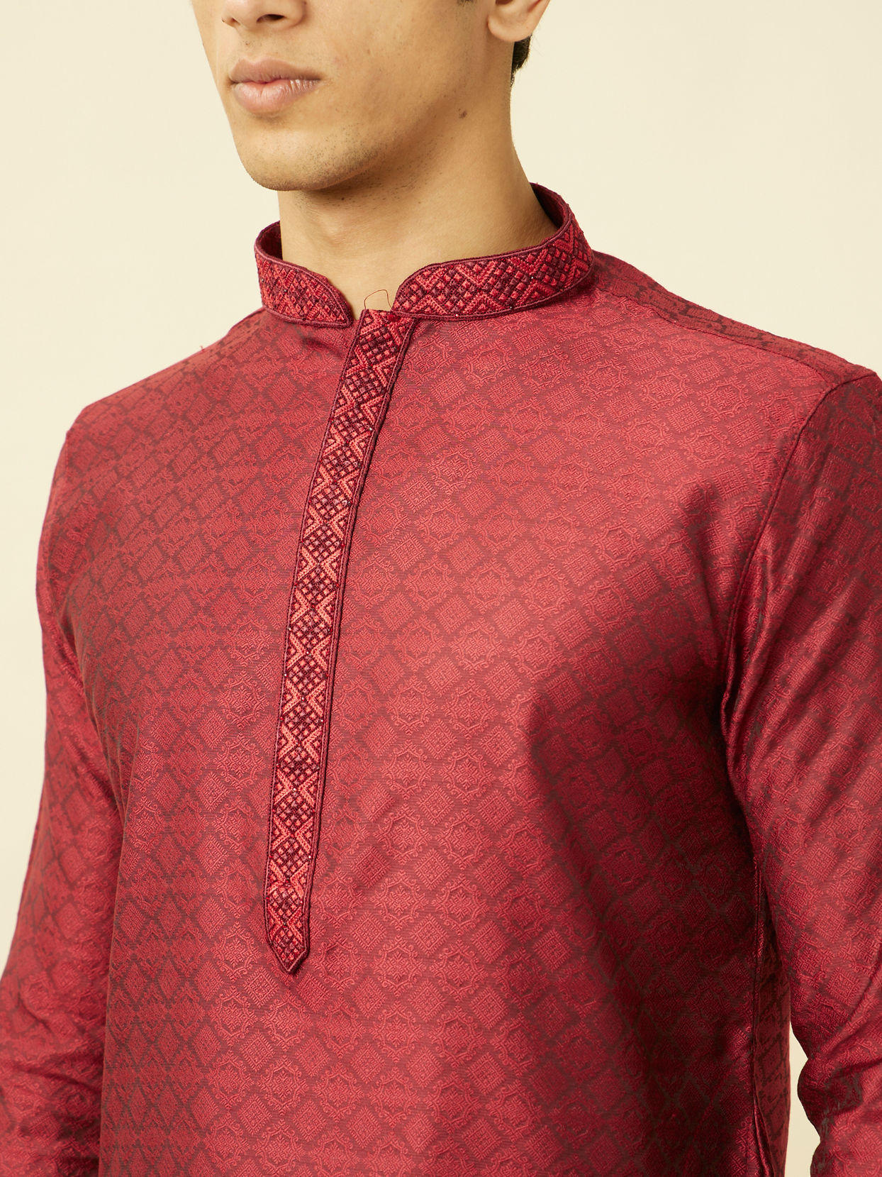 Buy Maroon Floral Jaal Patterned Kurta Set Online in the USA @Manyavar ...