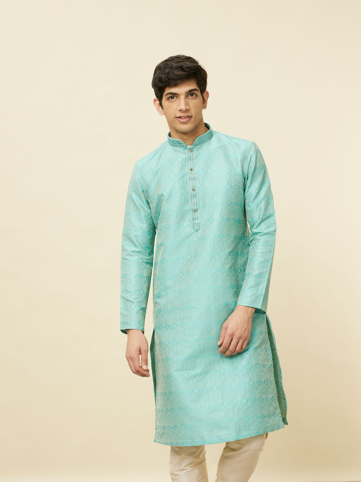 Buy Emerald Green Ogee Patterned Kurta Set Online in the USA @Manyavar ...