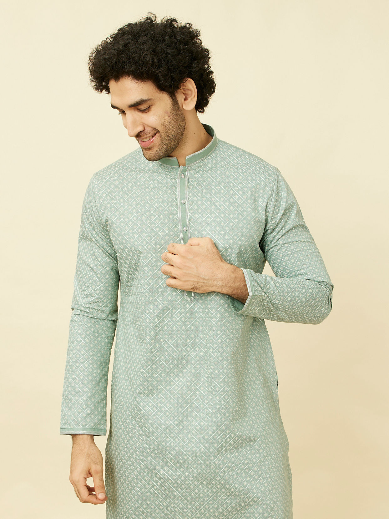 Buy Turkish Green Diamond Patterned Kurta Set Online in India @Manyavar ...