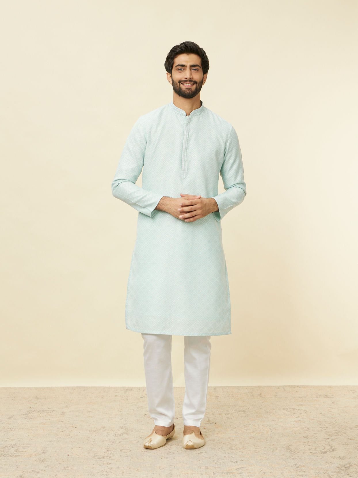 Buy Sky Blue Diamond Patterned Kurta Set Online in the USA @Manyavar ...