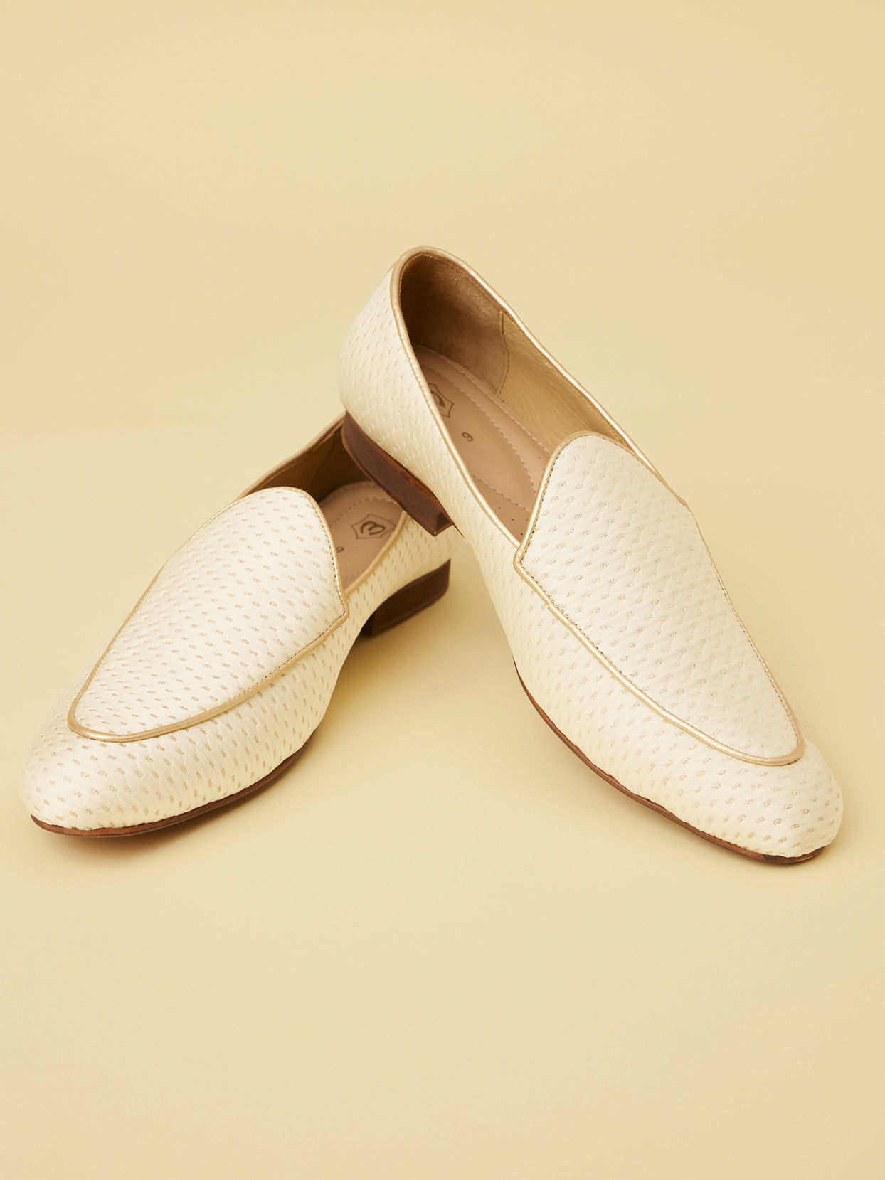 Buy Soft Cream Self Patterned Loafers Online in India @Manyavar ...
