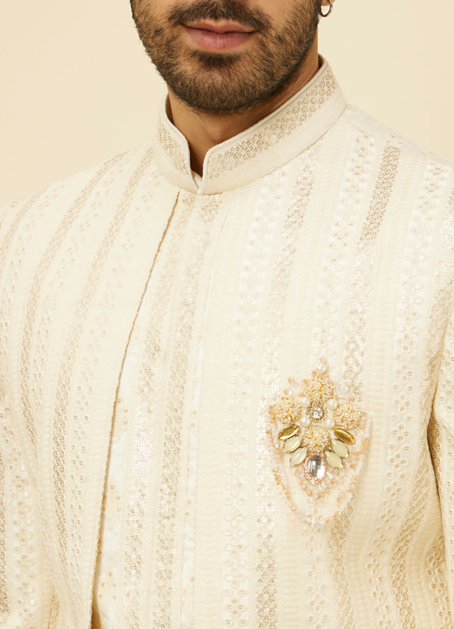 Buy Cream Foil Printed Sherwani Jacket Set Online in India @Manyavar ...