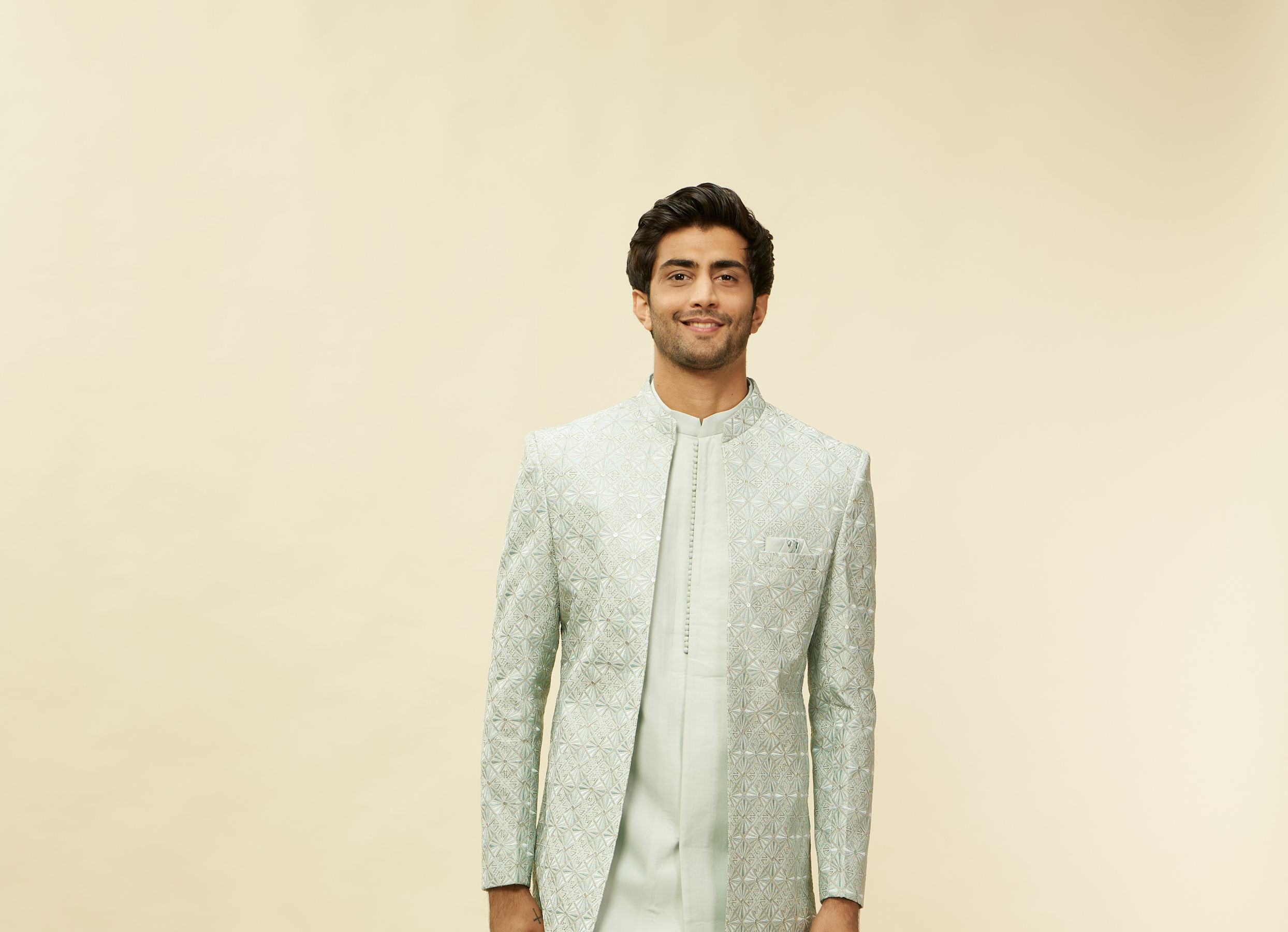 Buy Light Blue Diamond Detailing Indo Western Set Online in the USA ...