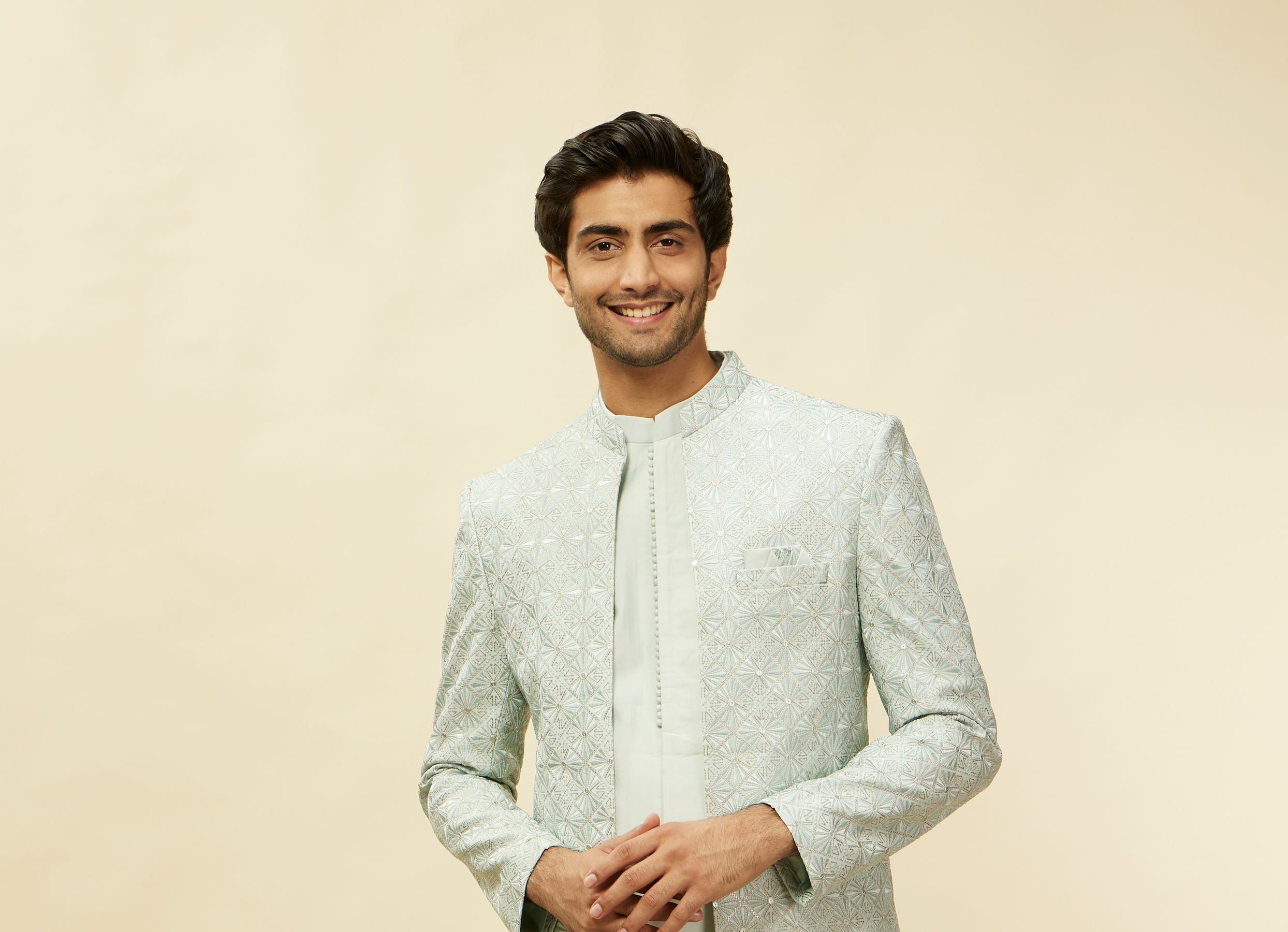 Buy Light Blue Diamond Detailing Indo Western Set Online in the USA ...