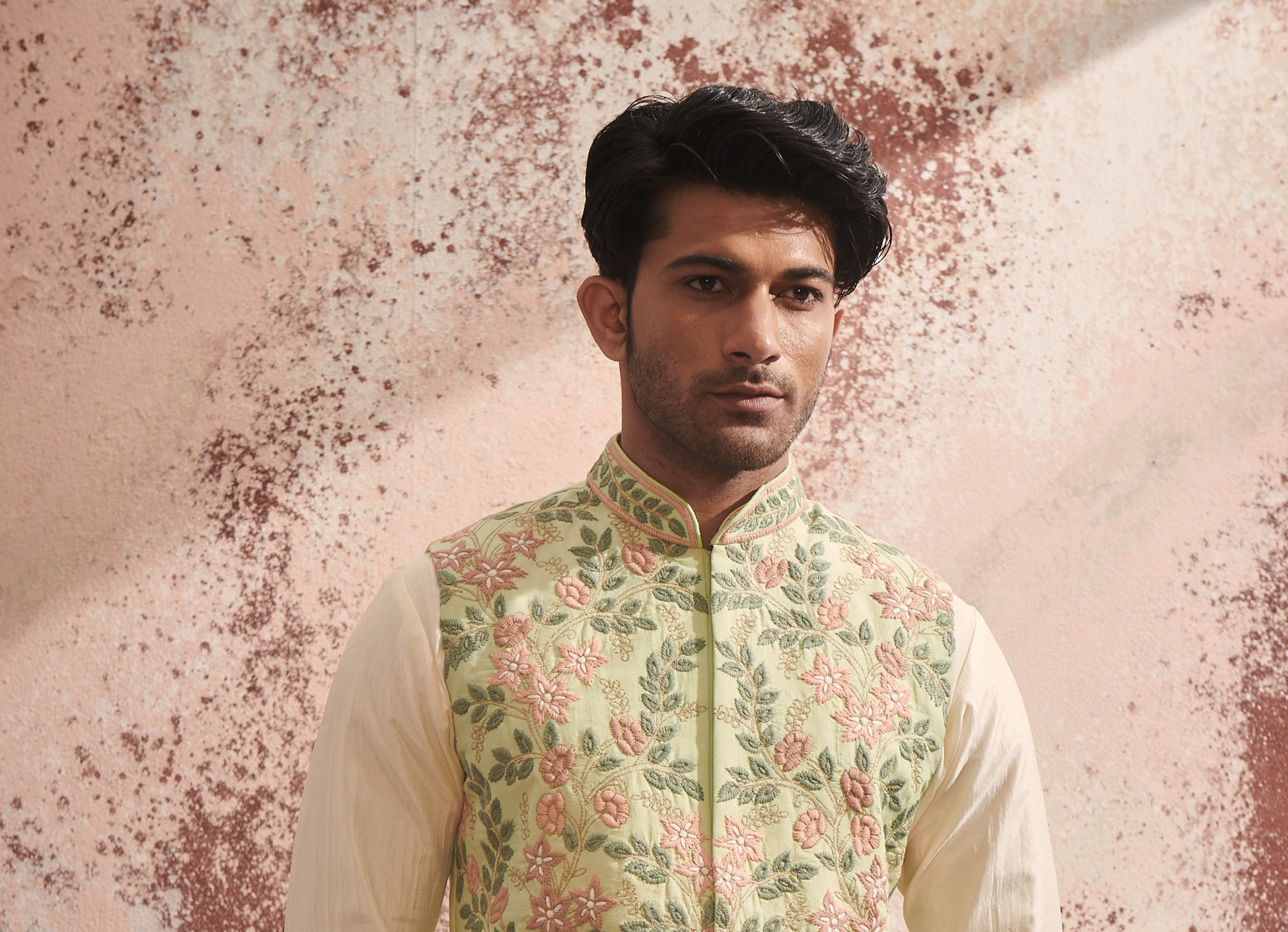 Buy Designer Embroidered Green Kurta Jacket Set Online in the UK ...