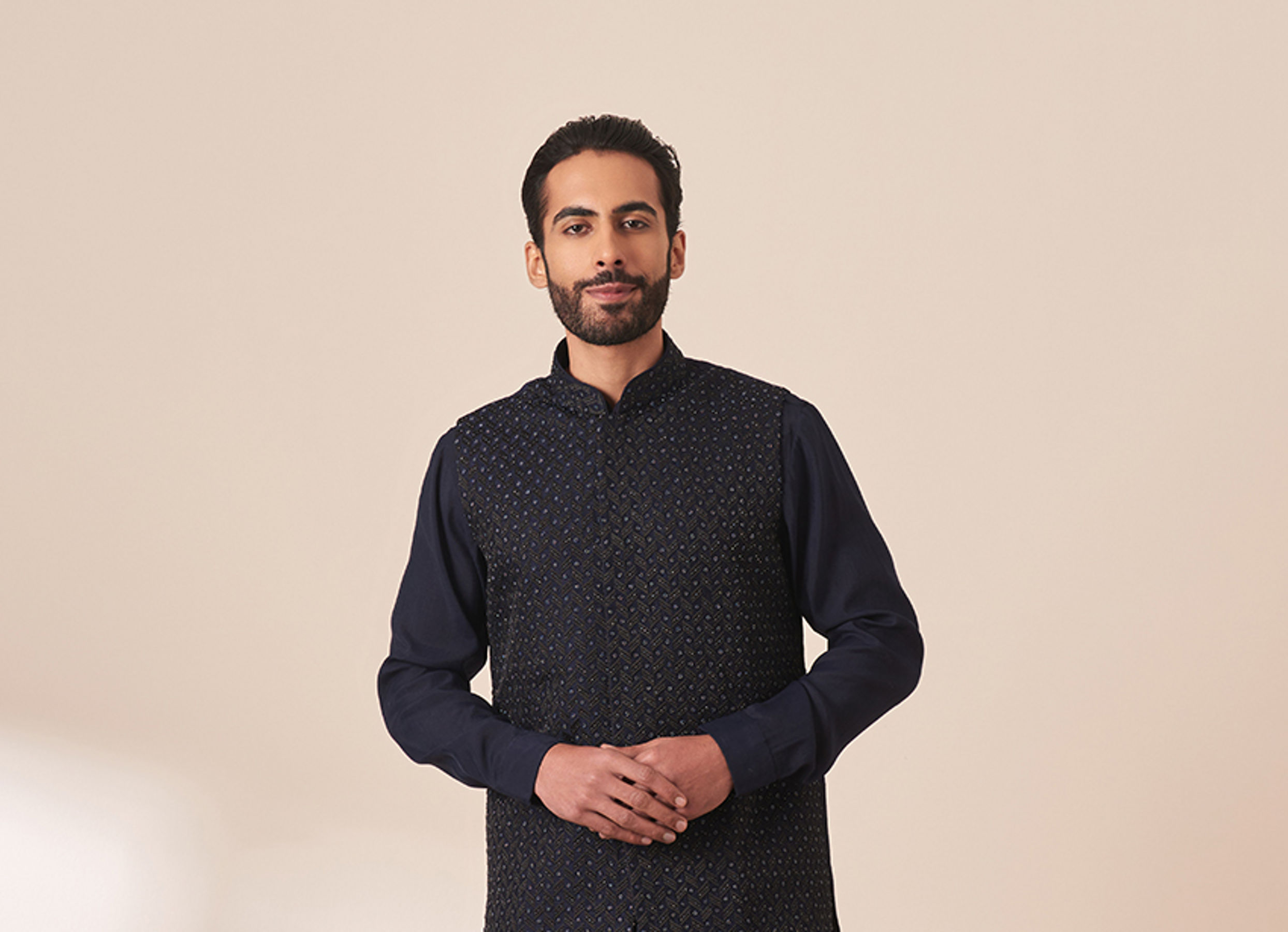 Buy Dark Navy Blue Draped Kurta Jacket Set Online in the USA @Twamev ...