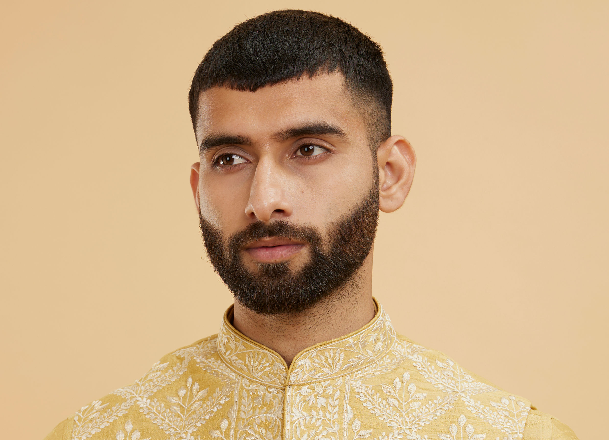 Buy Mustard Yellow Jacket Set with Fern Motifs in Jaal Pattern Online ...