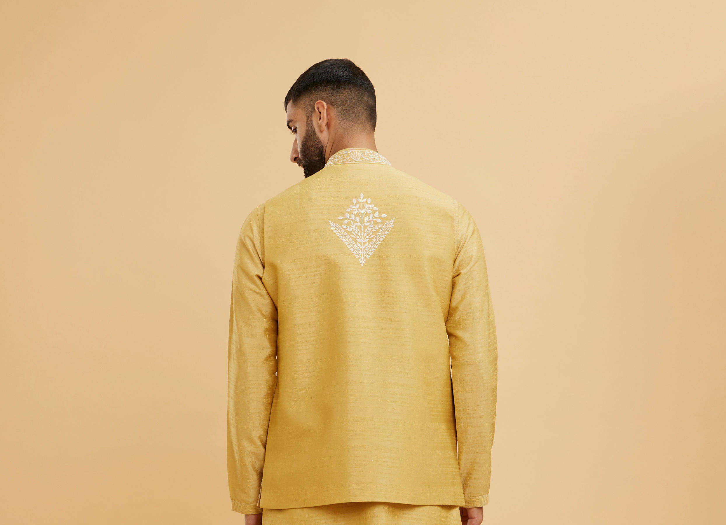 Buy Mustard Yellow Jacket Set with Fern Motifs in Jaal Pattern Online ...