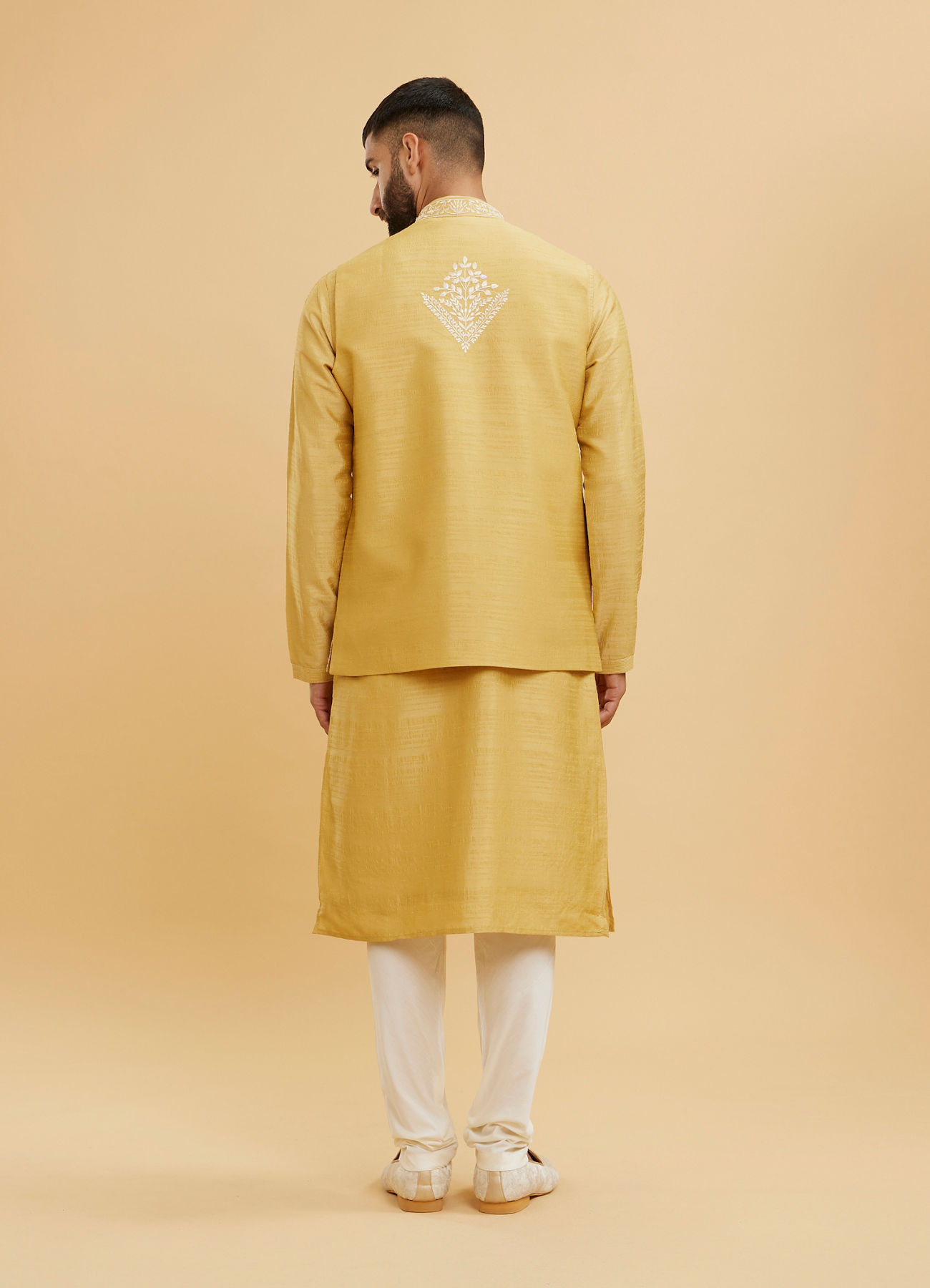 Buy Mustard Yellow Jacket Set with Fern Motifs in Jaal Pattern Online ...