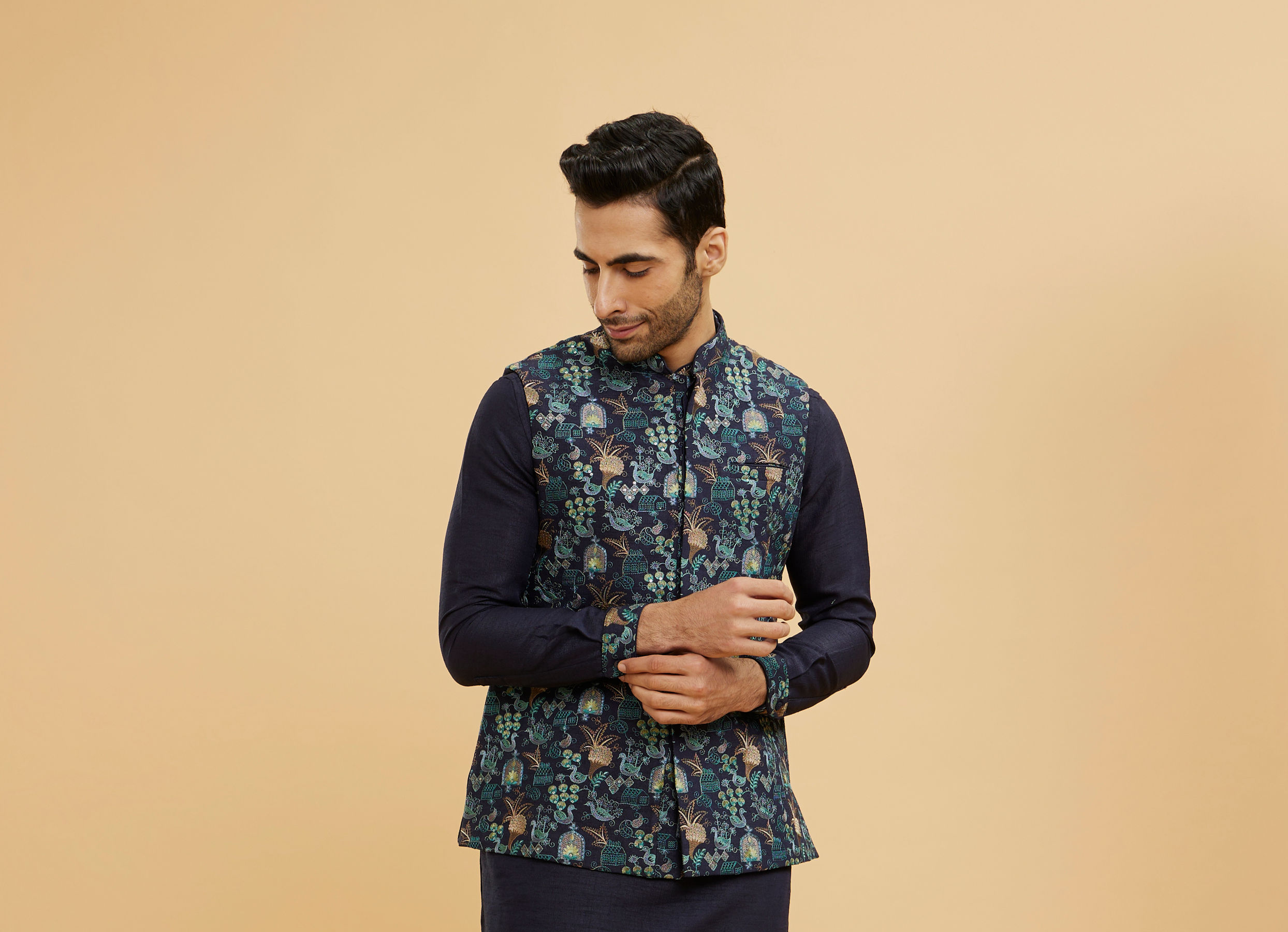Buy Navy Blue Kurta Set with Village Inspired Motifs Online in the UK ...