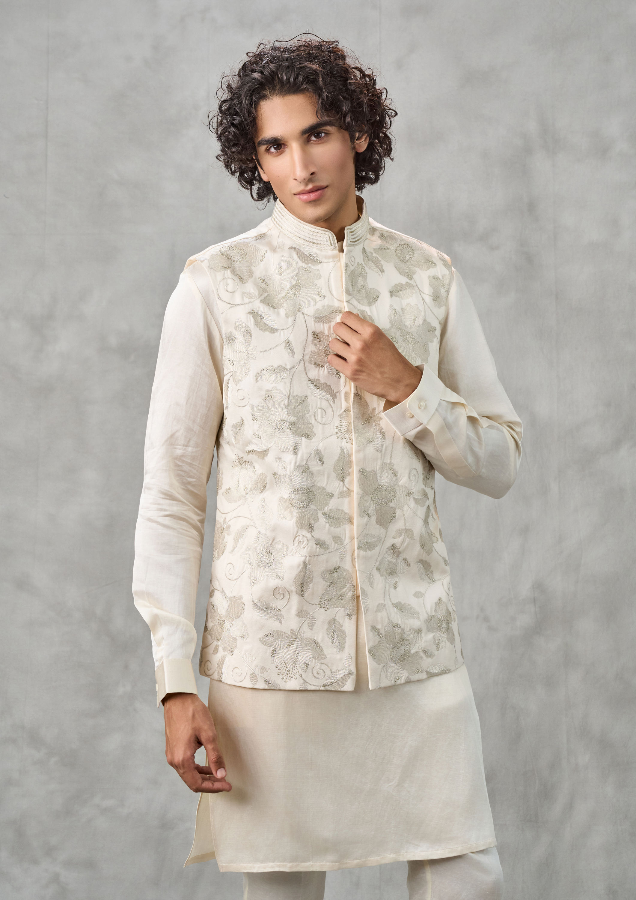 Buy Cream Opulence Kurta Jacket Set Online in India @Twamev - Kurta ...