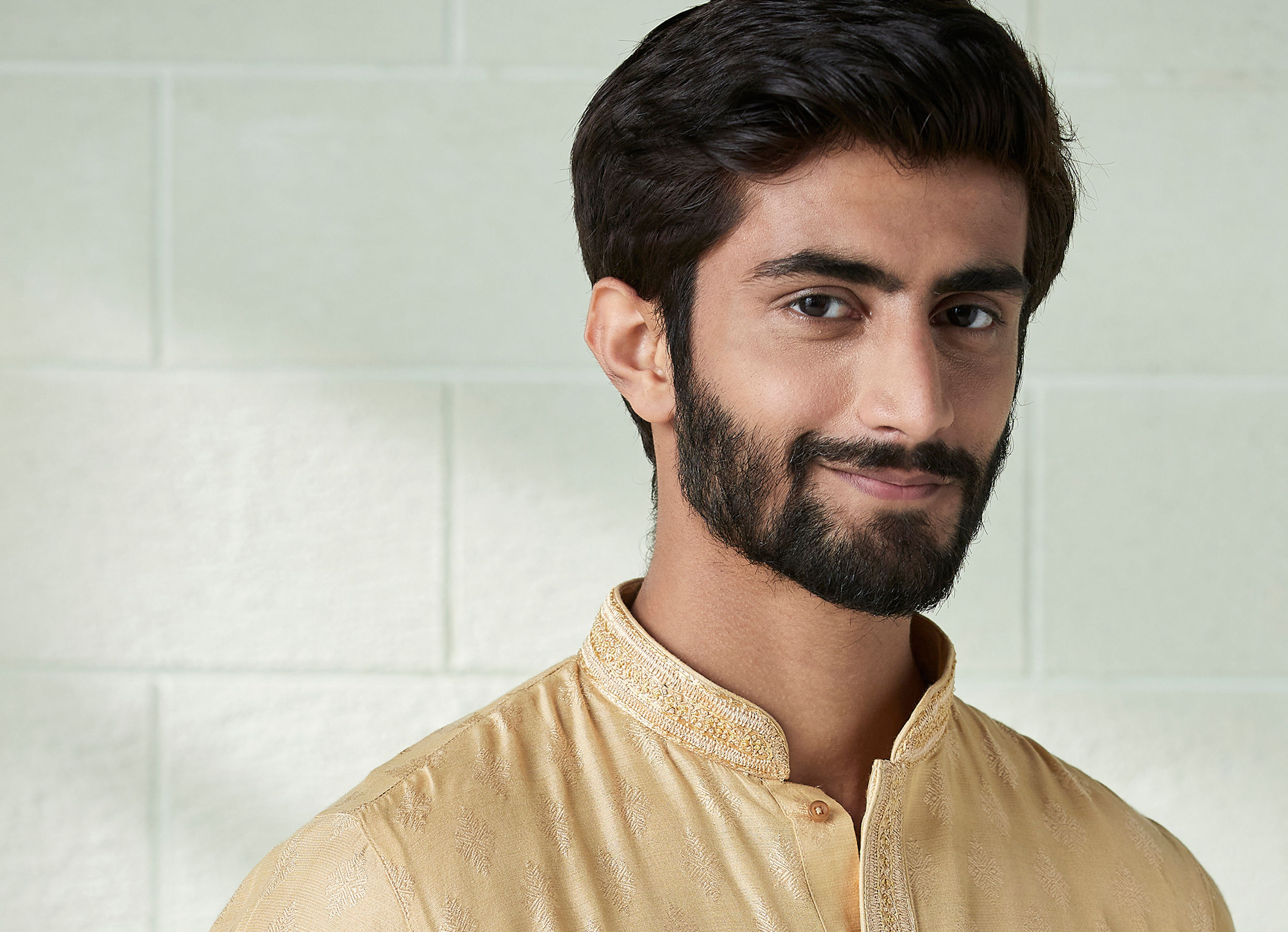 Buy Golden Fawn Jacquard Patterned Kurta Set Online in the USA @Twamev ...