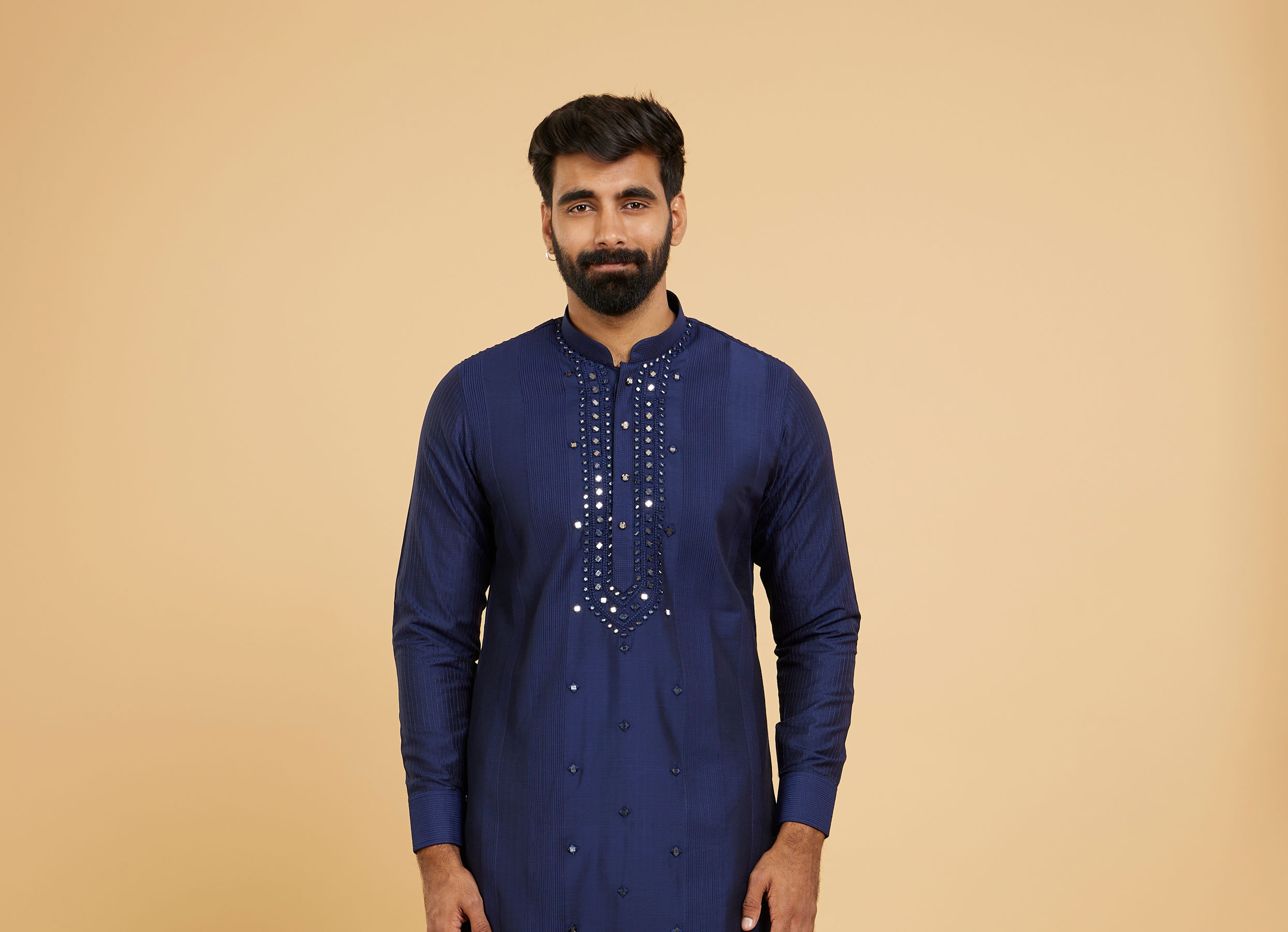 Buy Elegant Dark Blue Kurta Pajama Online in the USA @Twamev - Kurta ...