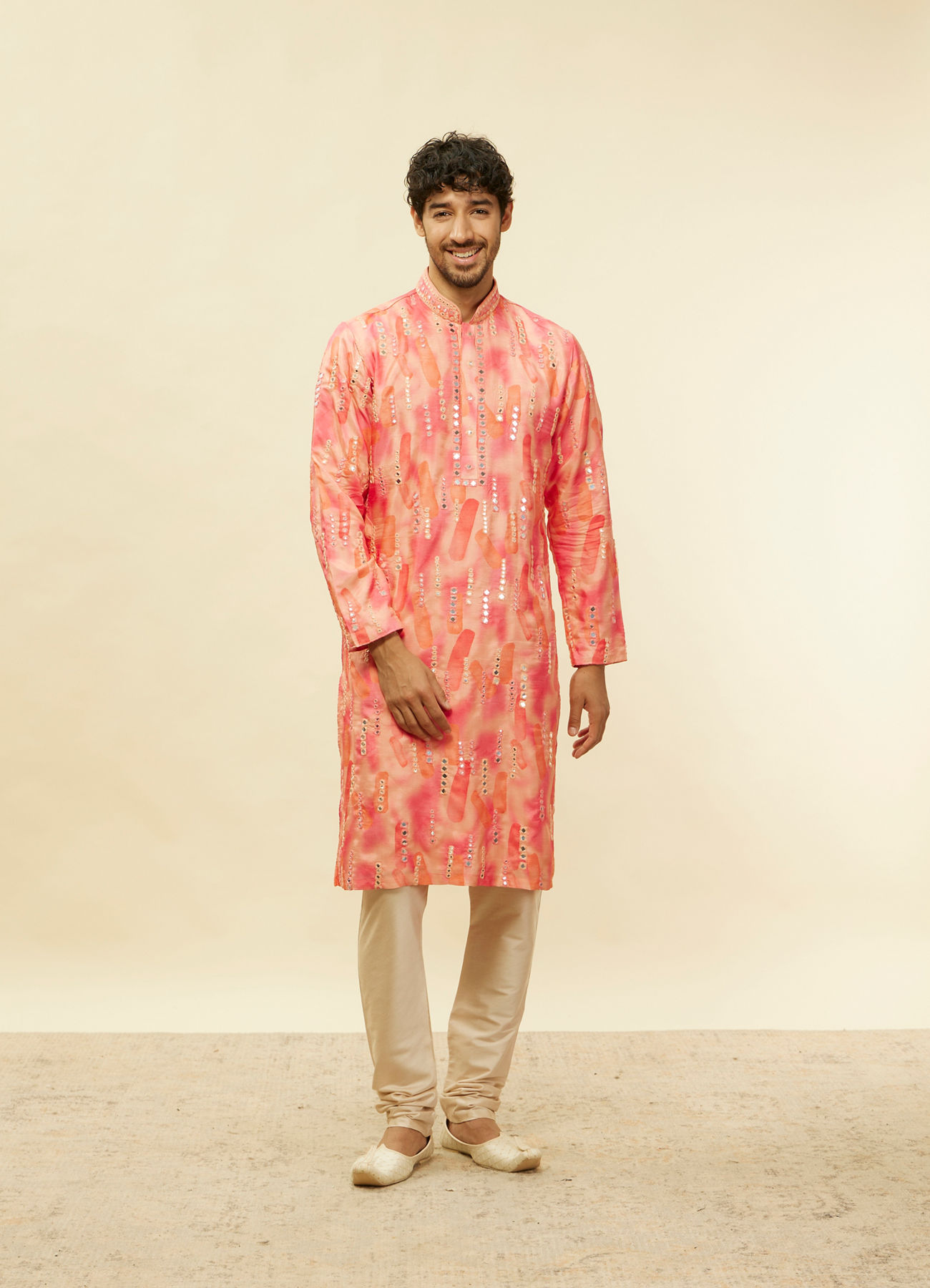 Buy Suave Pink Linear Foil Mirror Kurta Set Online in the UK @Twamev ...